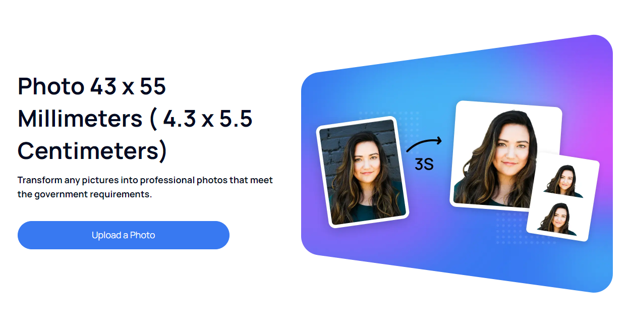 43 x 55 mm Photo Cropper - Fast AI Verification & Compliant Guaranteed