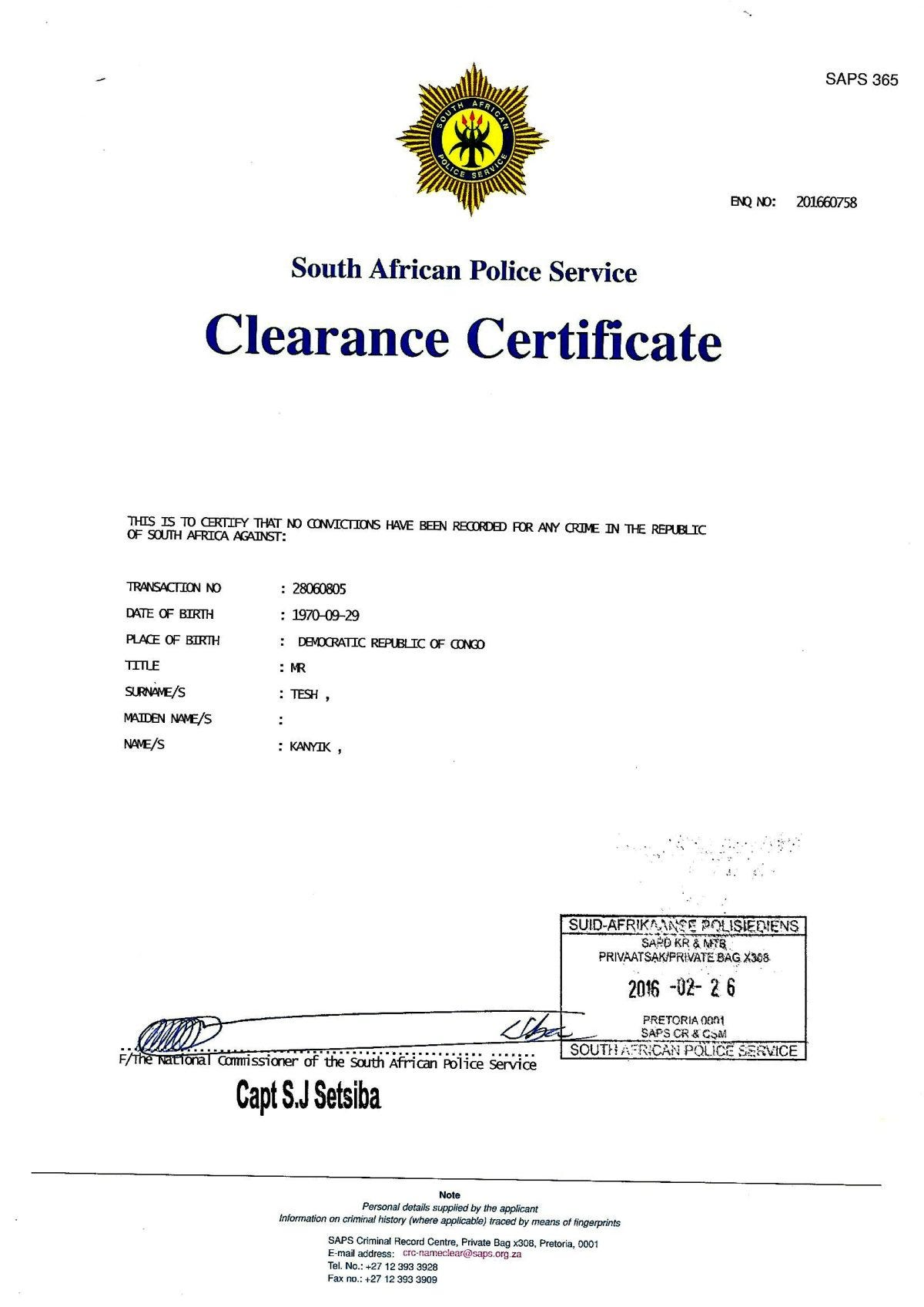 SA Police Clearance Certificate Application & Status Check