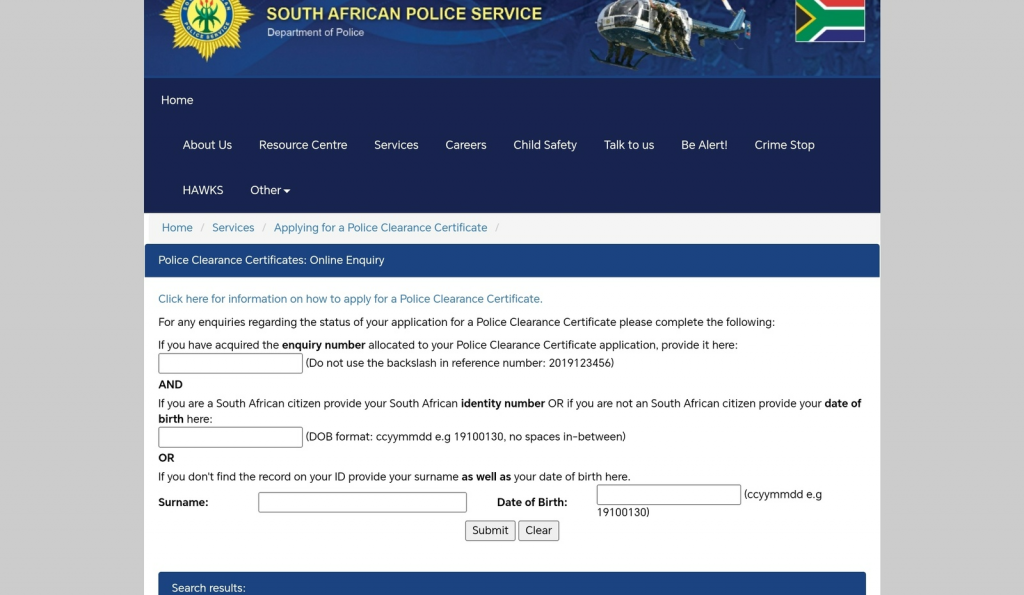 SA Police Clearance Certificate Application & Status Check